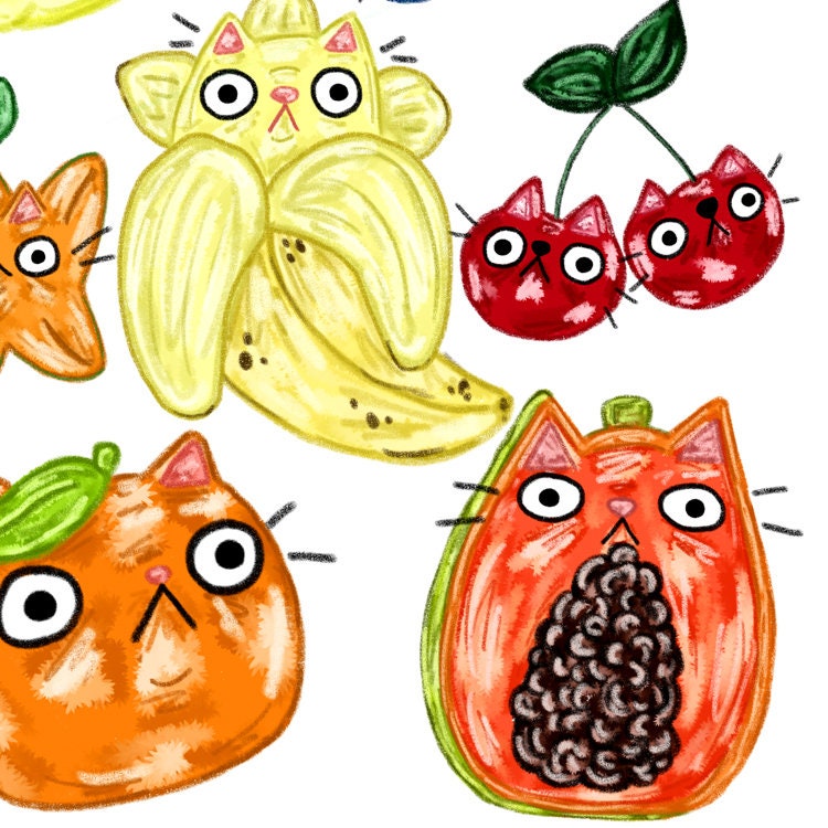 Fruit Cat Print Kitchen Fruit Print Cat Art Print Cat - Etsy