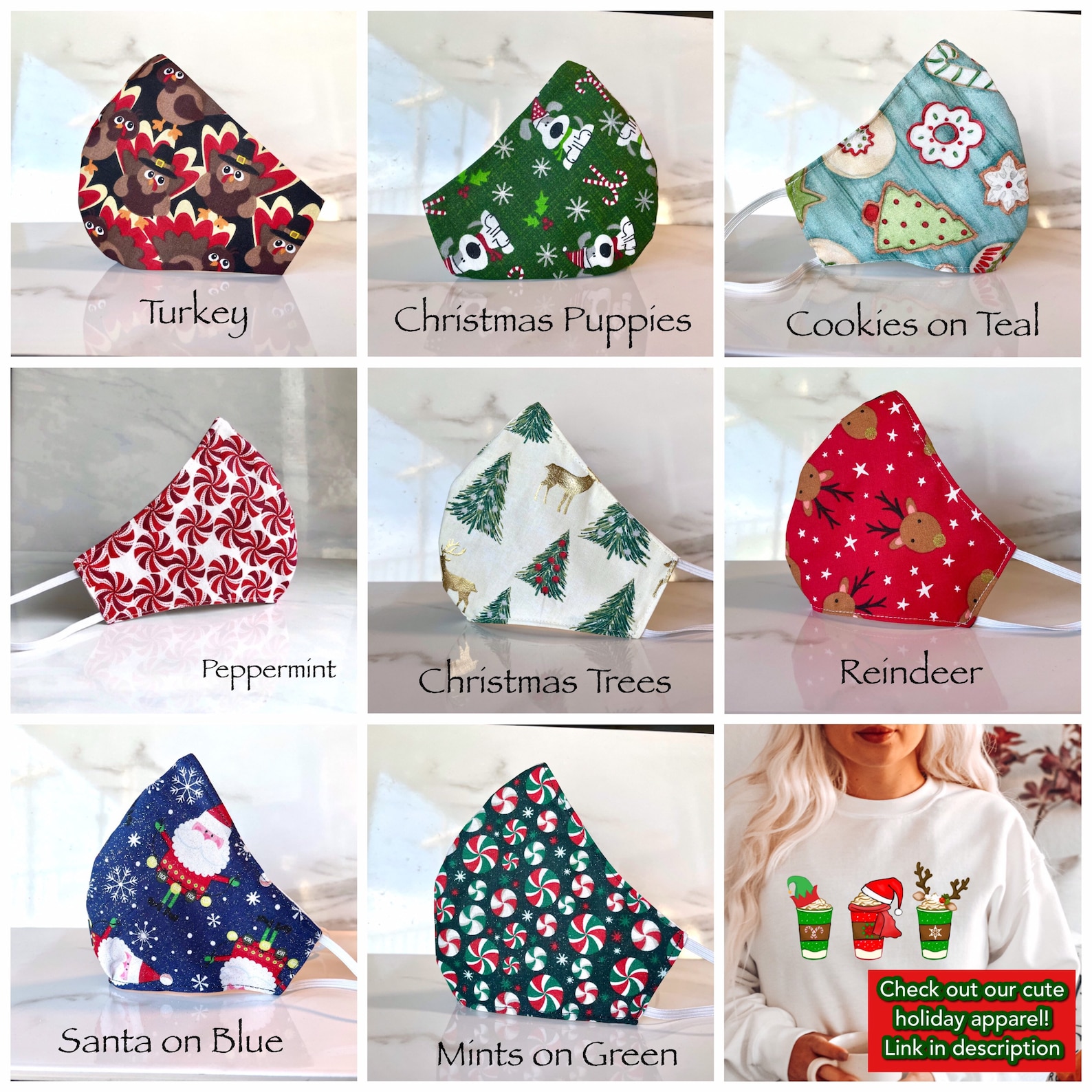 Christmas Mask Holiday Masks Multi Layer Face Mask With - Etsy