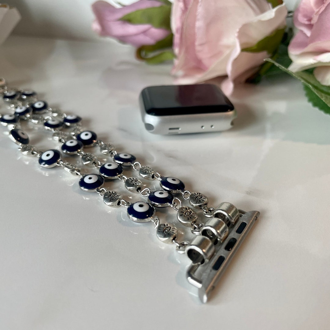 Evil Eye Beaded Apple Watch Band | Hamsa Hand | Silver Watch Band ...