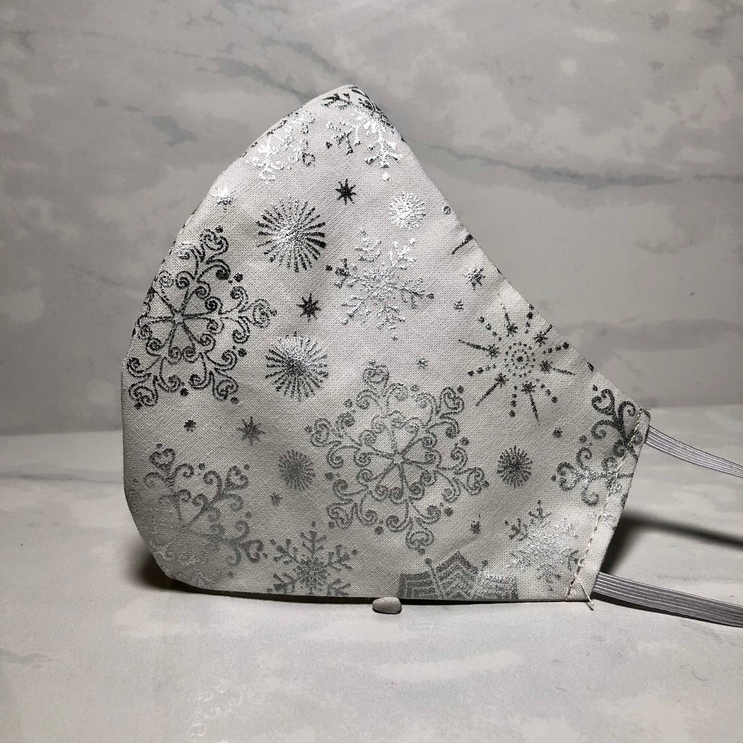 White Silver Snowflakes Face Mask | Masks for Fall Double Multi Layer ...