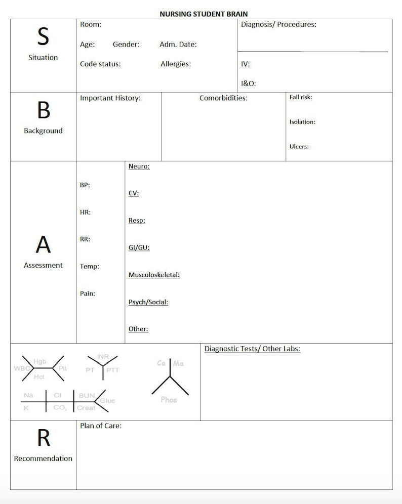 SBAR Nursing Brain Sheet - Etsy