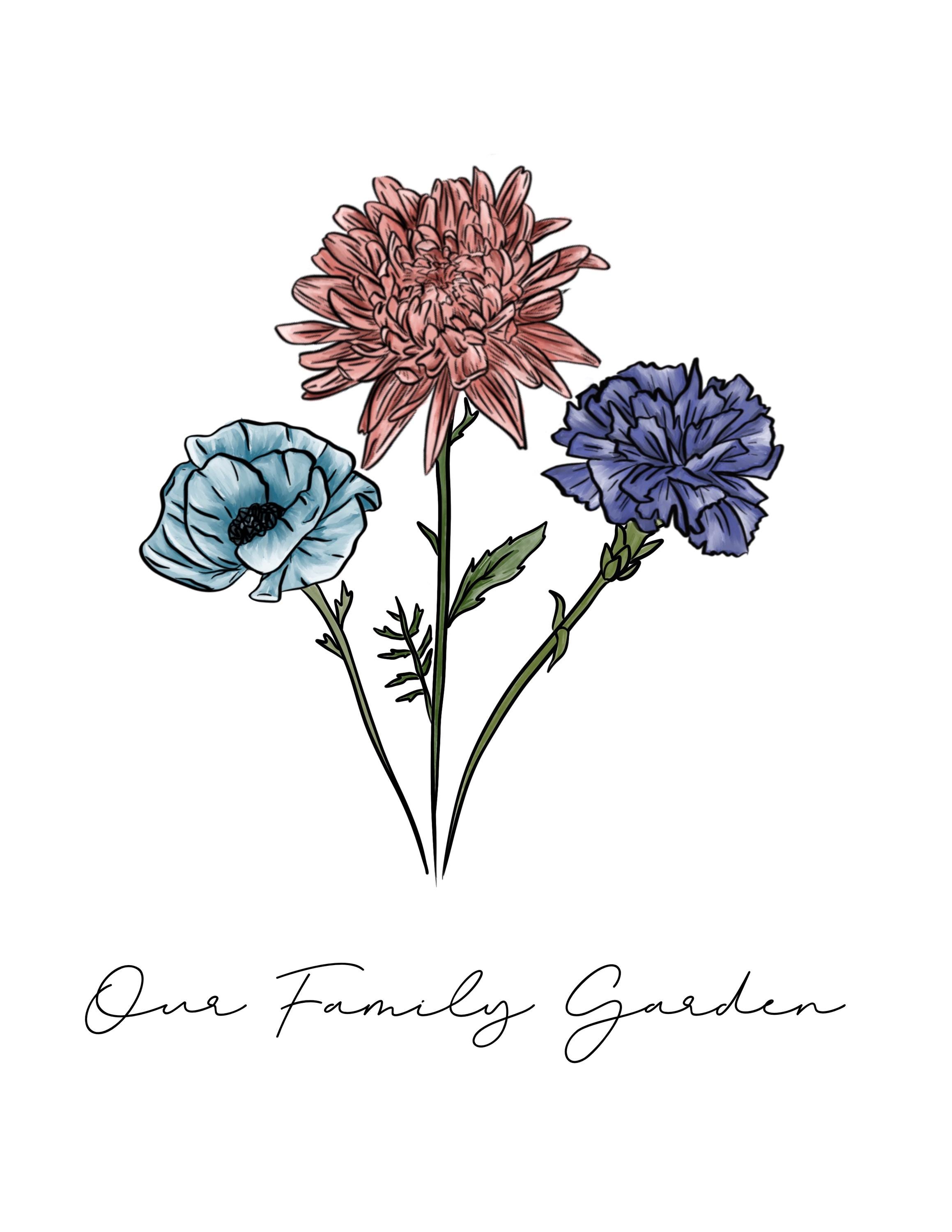 Birth Month Bouquet Digital Drawing - Etsy