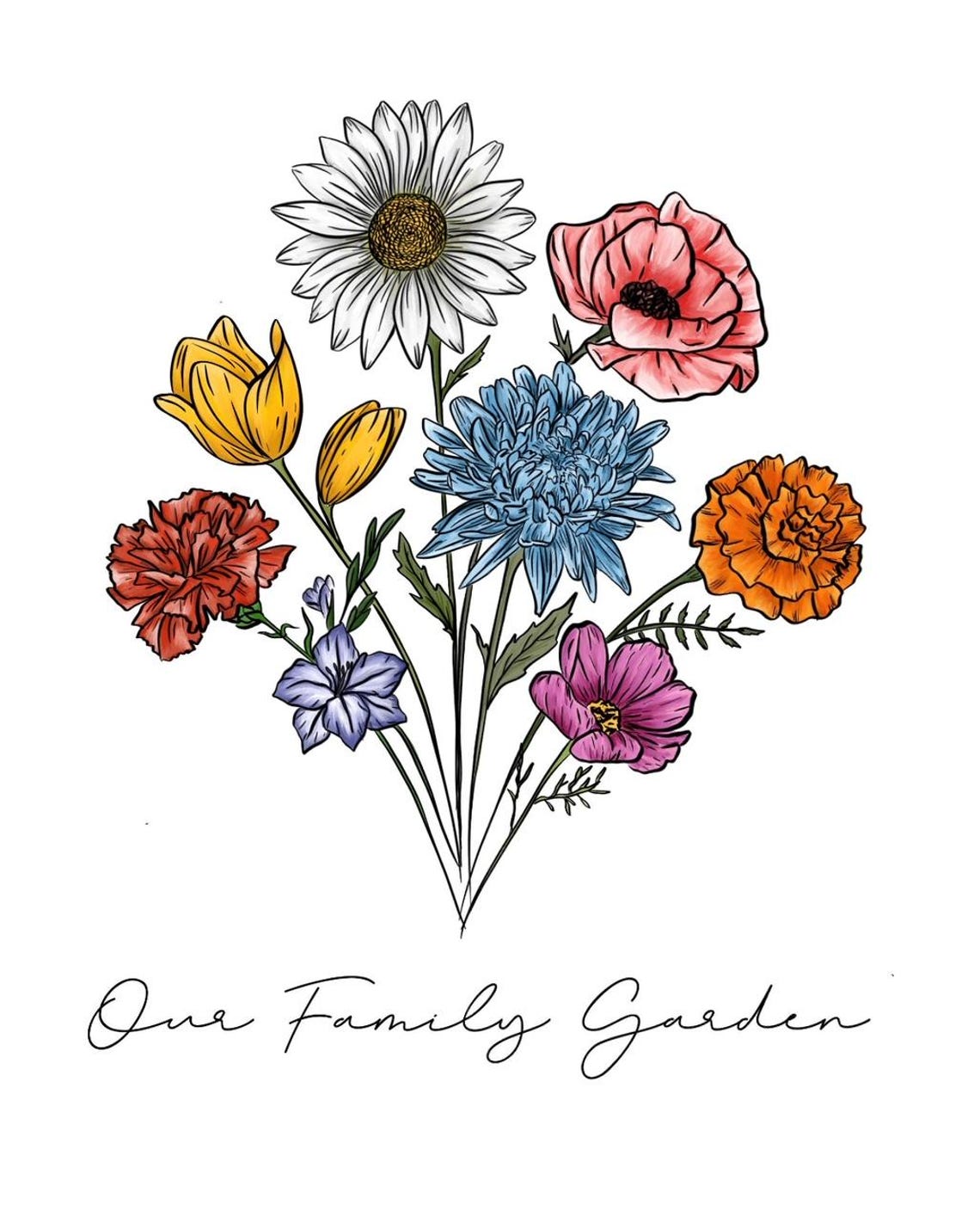 Birth Month Bouquet Digital Drawing - Etsy