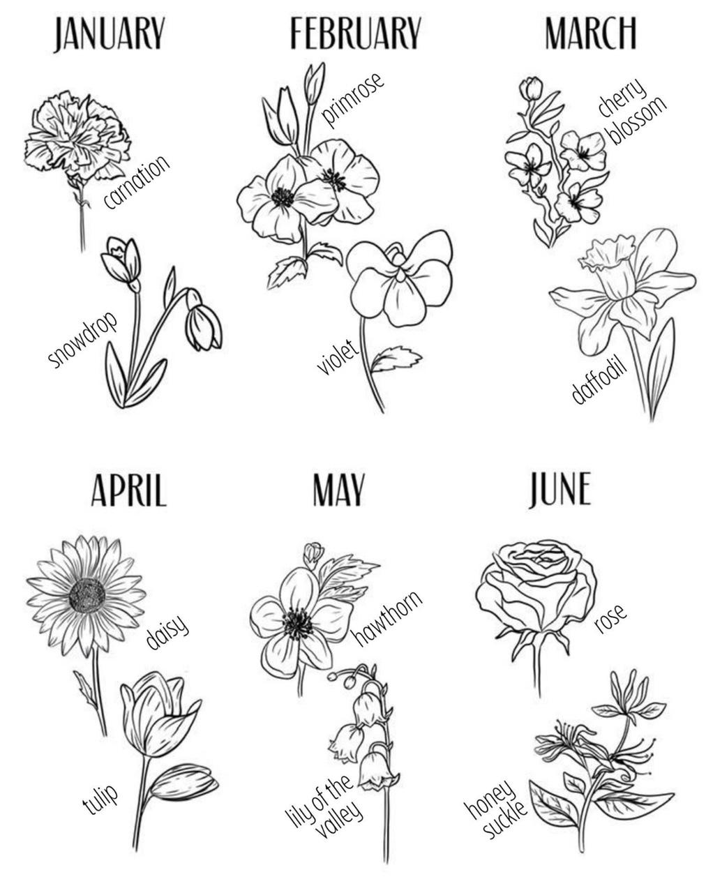 Birth Month Bouquet Digital Drawing - Etsy