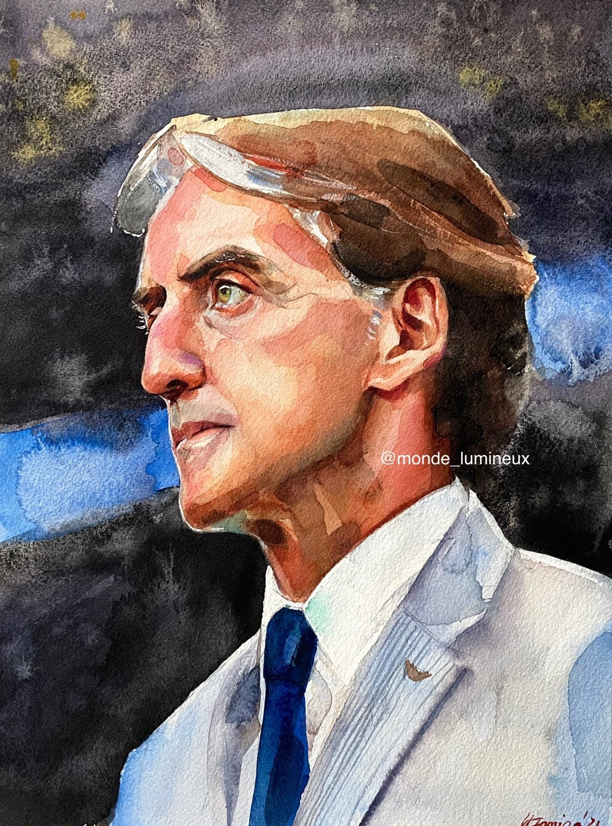 Roberto Mancini Original Painting, Watercolor Portrait, Football Art ...