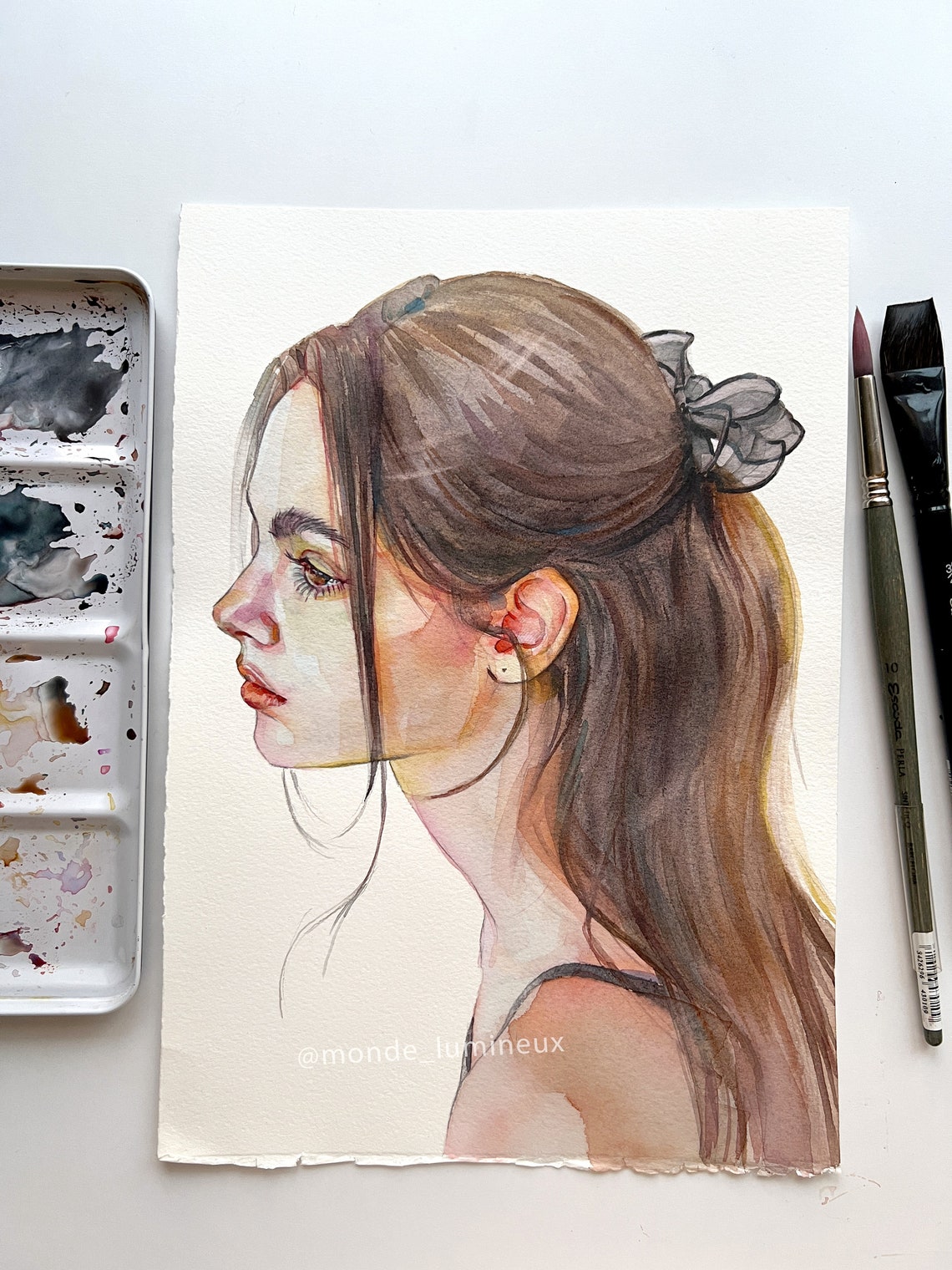 Watercolor Girl Portrait, Original Hand-painted Art, Home Decor ...