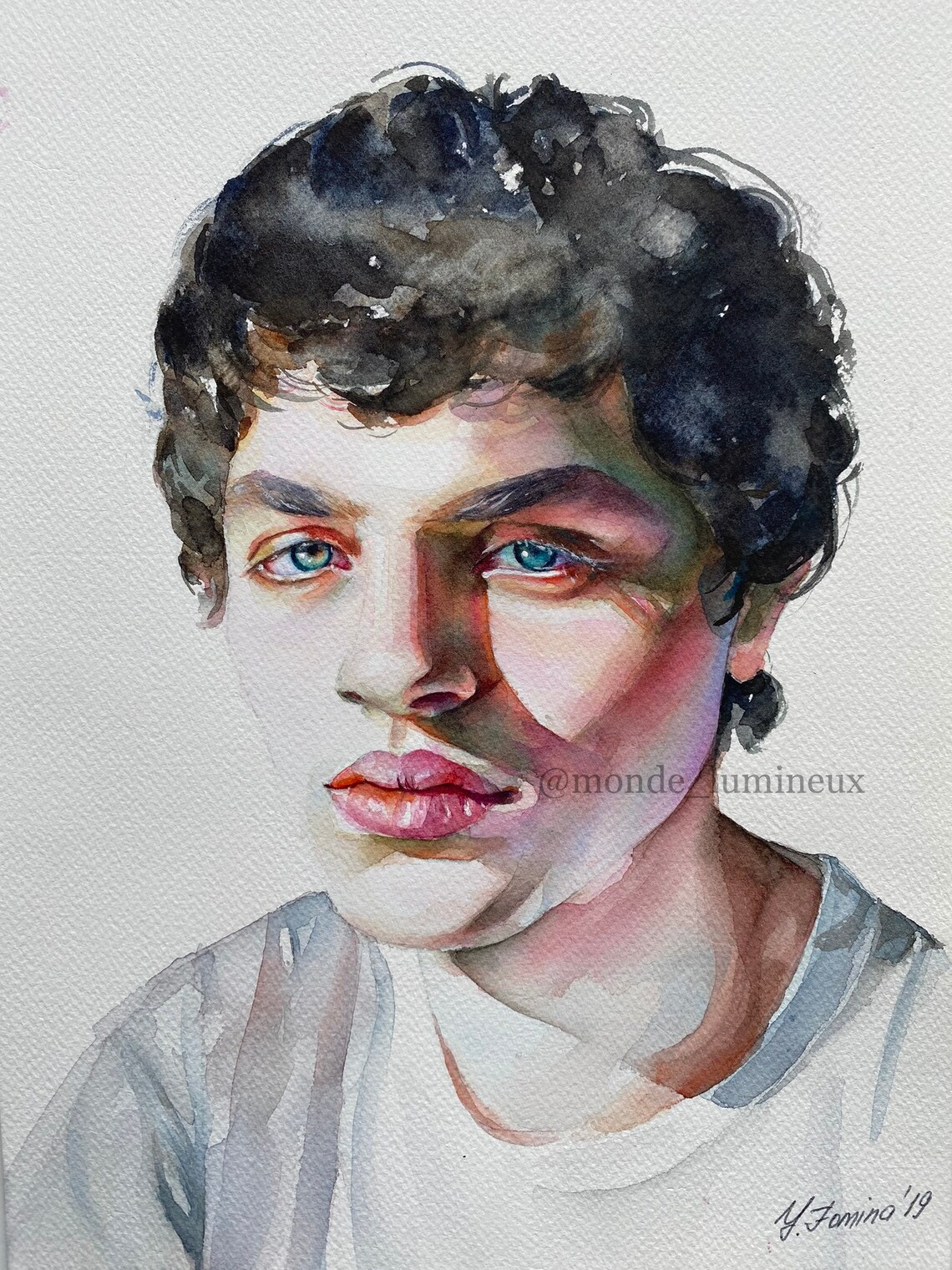 Unique Watercolor Male Portrait, Original Hand Painted Drawing, Modern ...