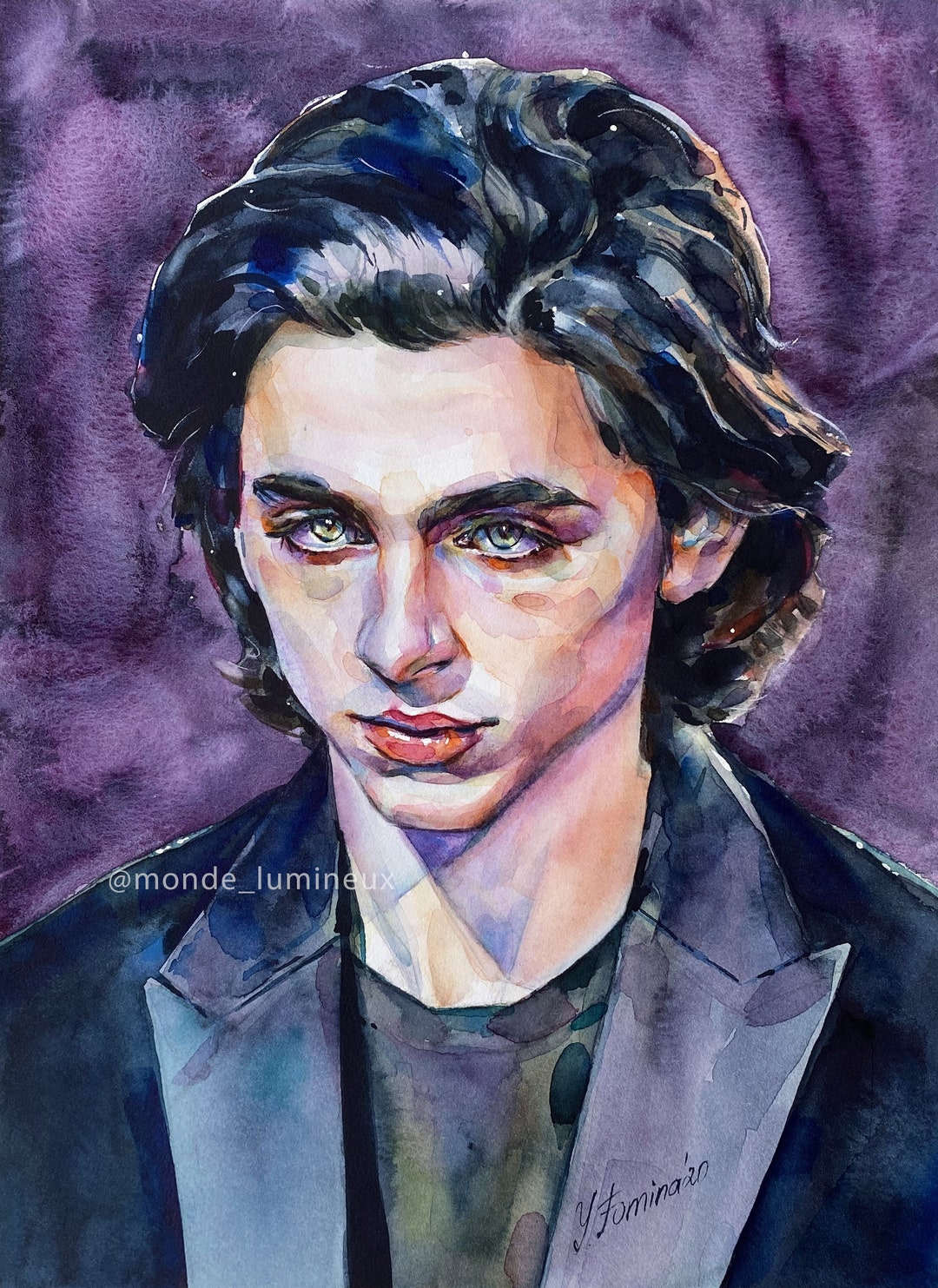 Watercolor Portrait of Timothee Chalamet, Original Wall Art, Handmade ...