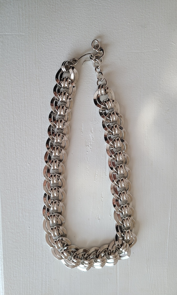Vintage Monet Chunky Silver Link Necklace - Gem