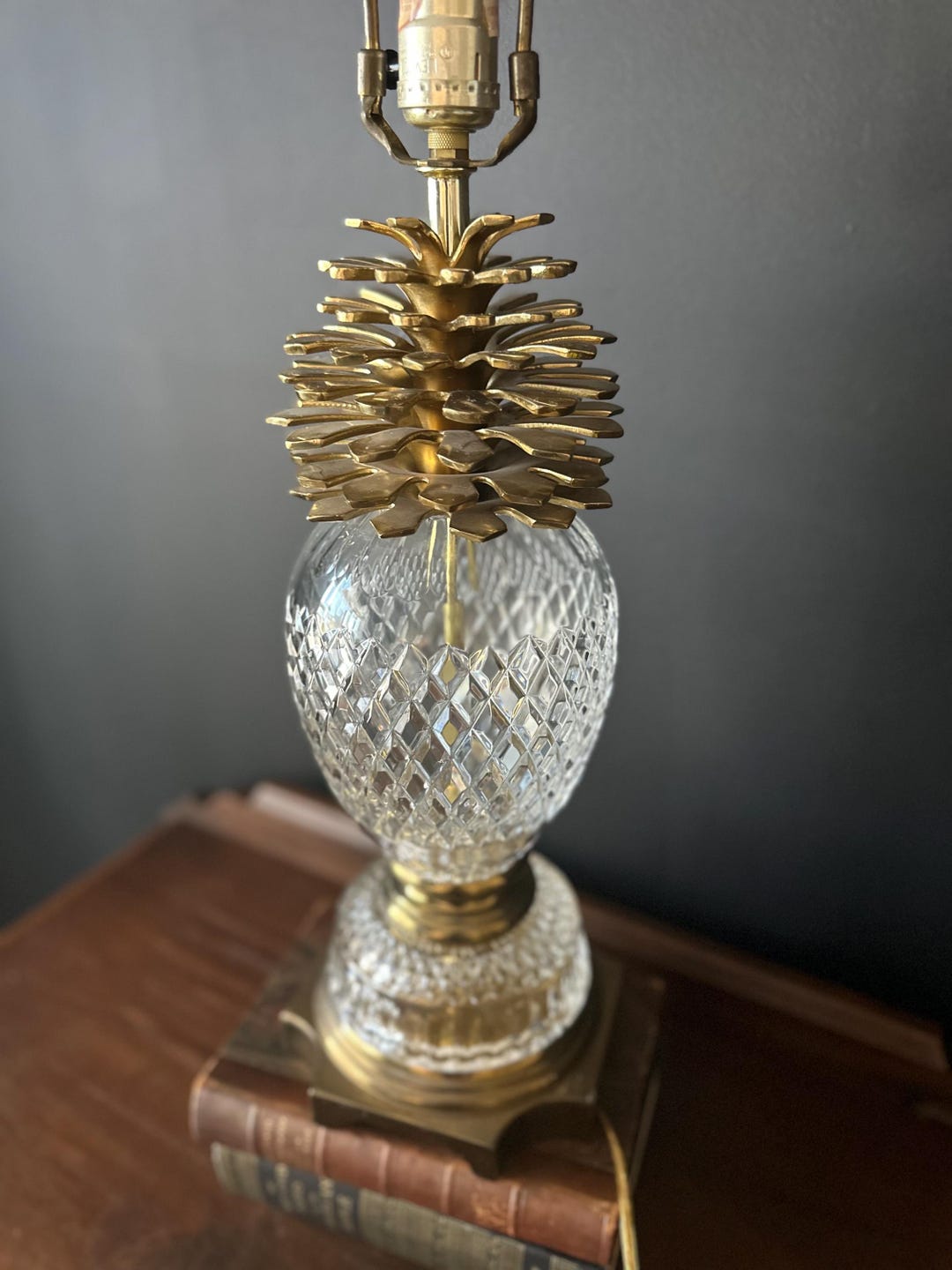 Vintage crystal Clear Poland Crystal and Brass Pineapple Lamp With ...