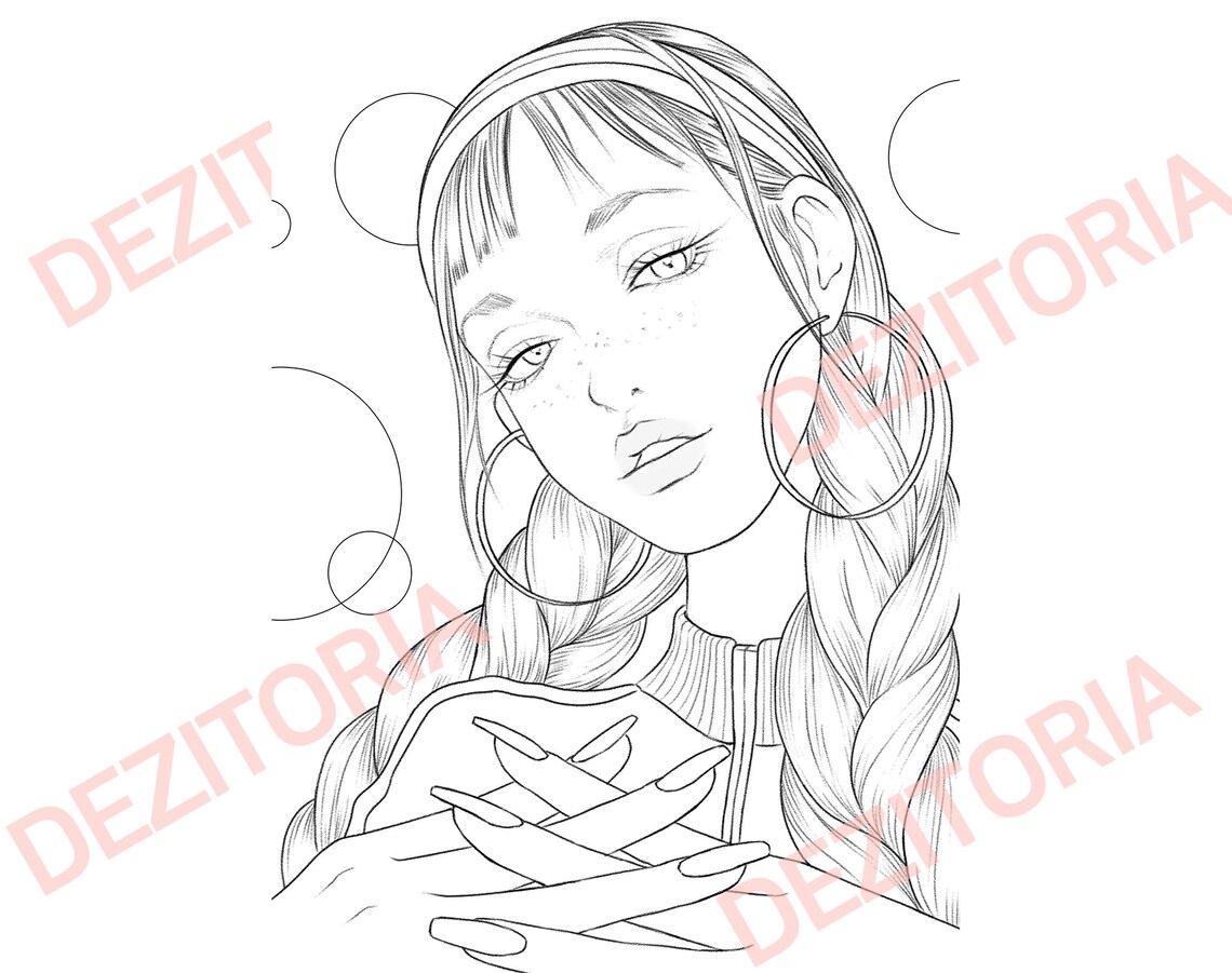Retro Girl Coloring Page for Adults - Printable Coloring Page - Etsy