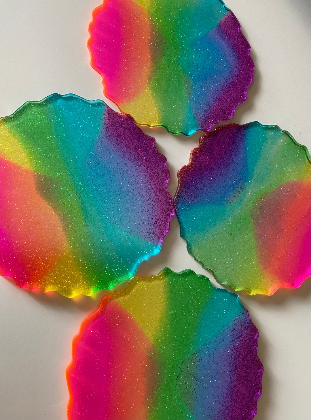 Rainbow Glitter Coasters - Etsy
