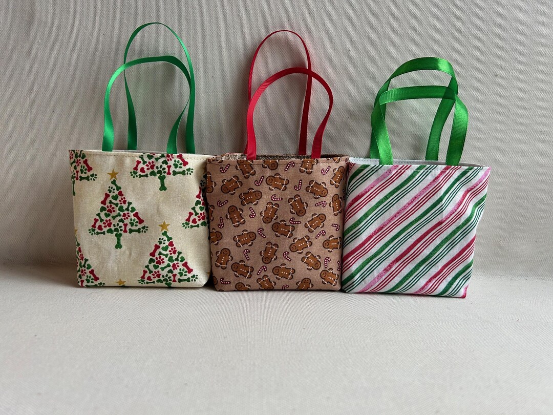 Christmas Gift Bags, Mini Gift Bags, Fabric Gift Bags. Small Tote Bag ...