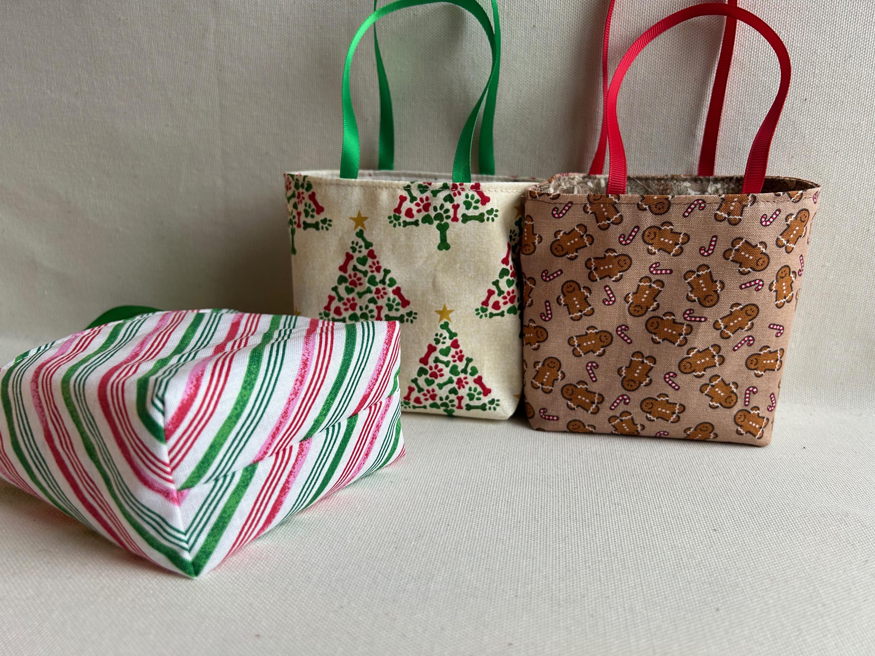 Christmas Gift Bags, Mini Gift Bags, Fabric Gift Bags. Small Tote Bag ...