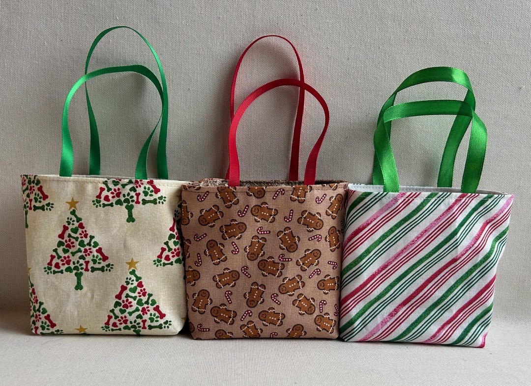 Christmas Gift Bags, Mini Gift Bags, Fabric Gift Bags. Small Tote Bag ...