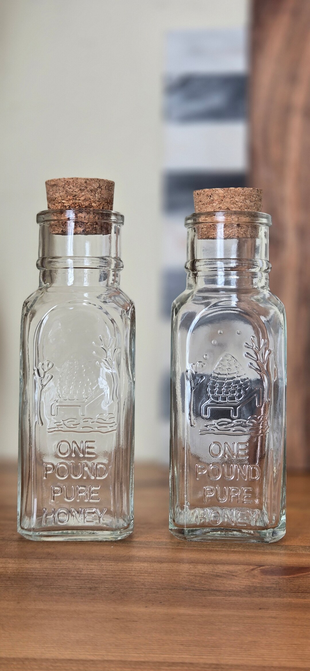 1 Pound Pure Honey Glass Jar, Vintage Bottles, Farmhouse, Wedding ...