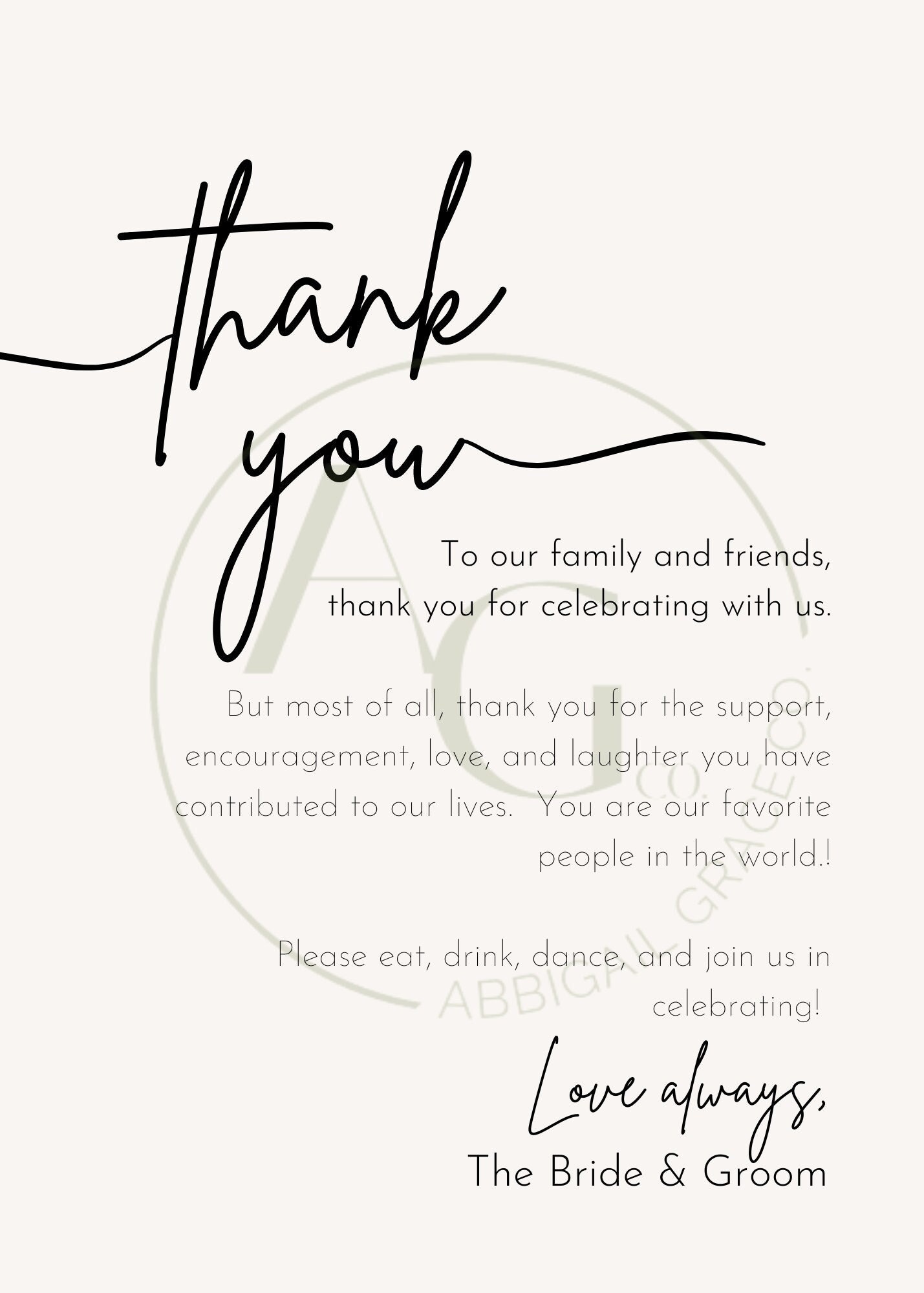 Thank You - Reception Cards - Etsy
