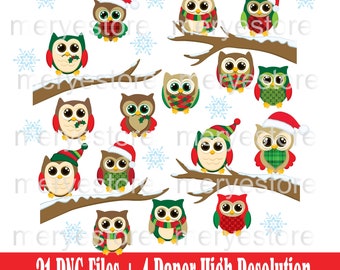 Christmas Owls Digital Clip Art for Personal and Commercial - Etsy