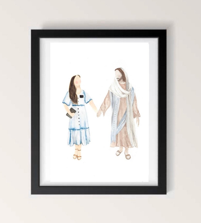 Sister Missionary and Jesus Christ Holding Hands LDS Wall Art | Etsy