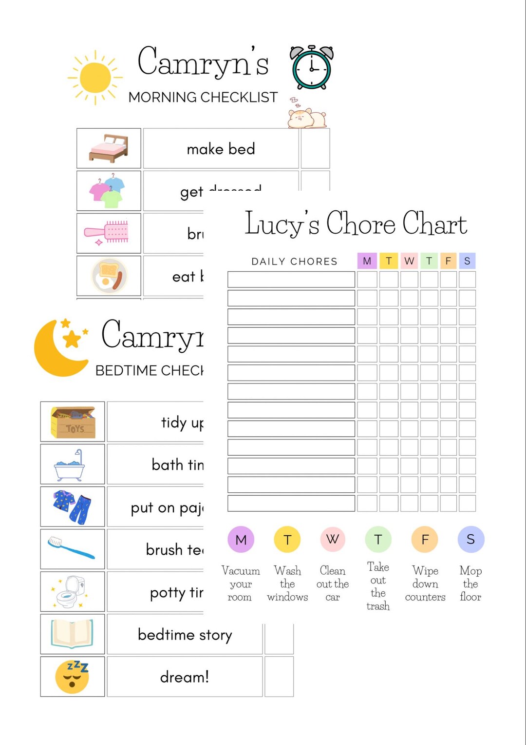 Chore Chart Set, Morning Routine Checklist and Bedtime Routine ...