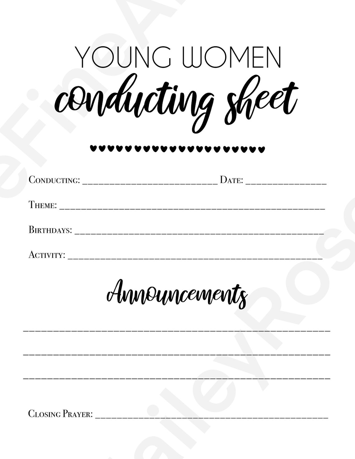 Young Women Conducting Sheet, Young Women Lesson, Opening Exercises - Etsy