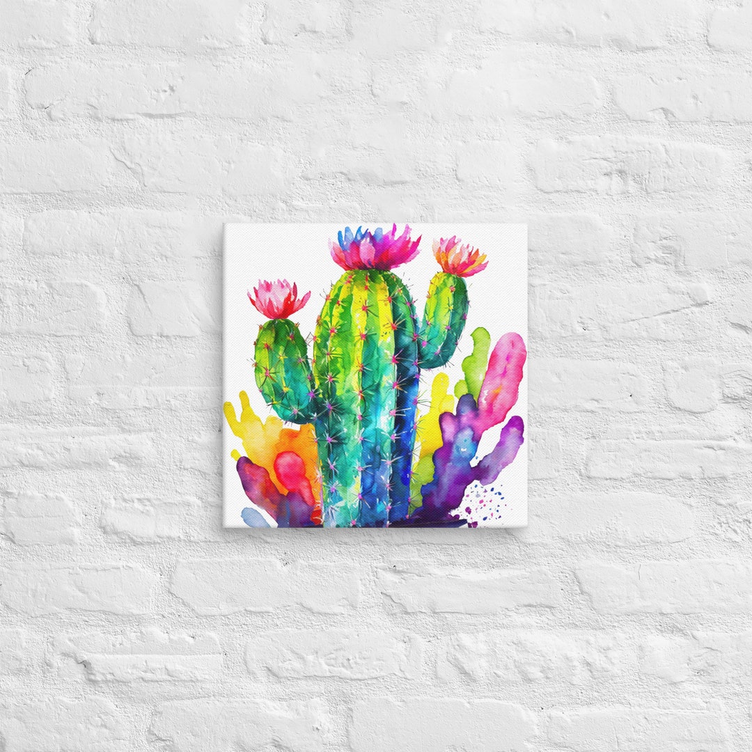 Watercolor Cactus 14x14 Canvas Wall Art - Etsy