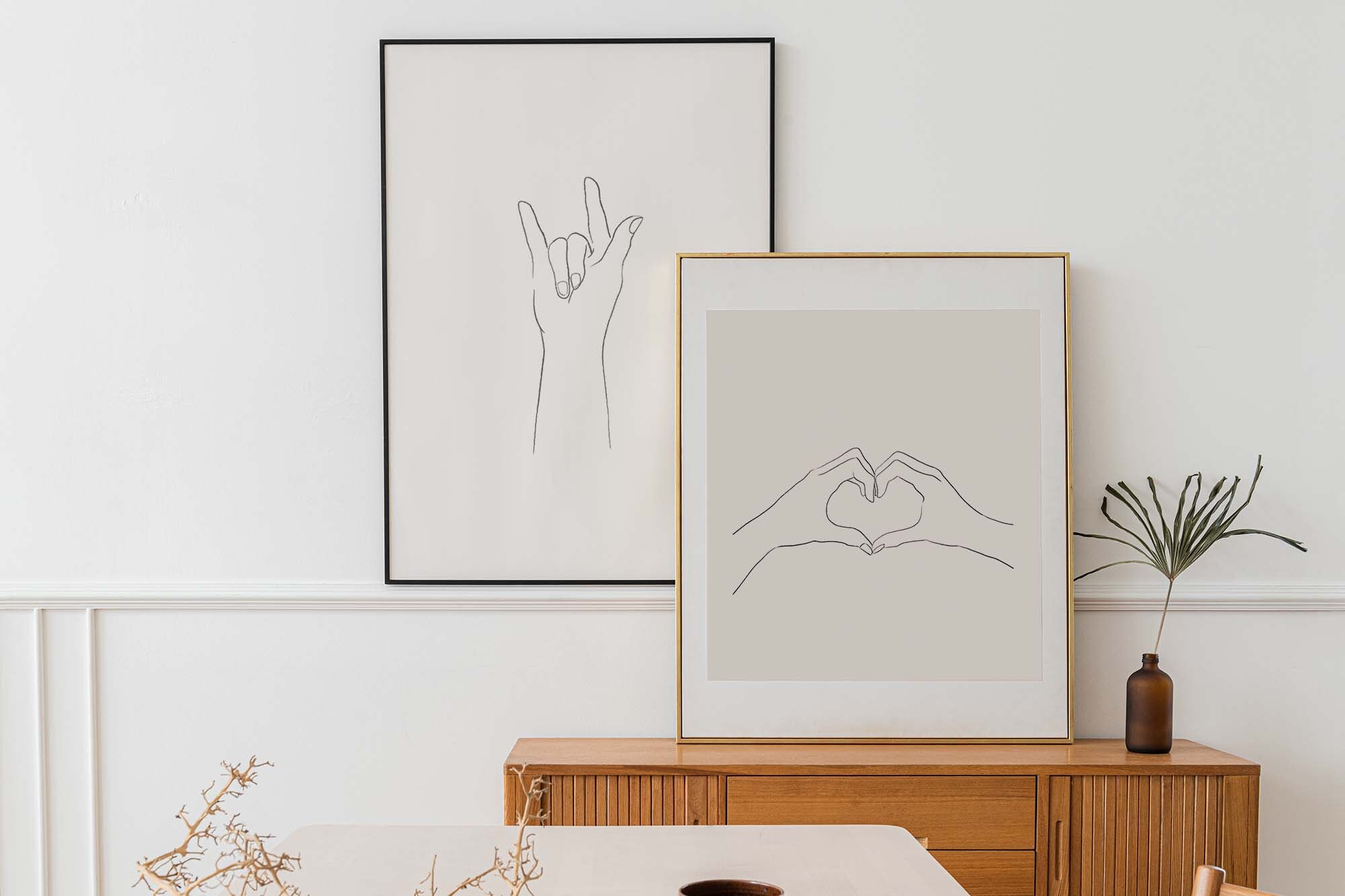 I Love You Hand Shape Illustration Printable, DYI Wall Art, Valentines ...