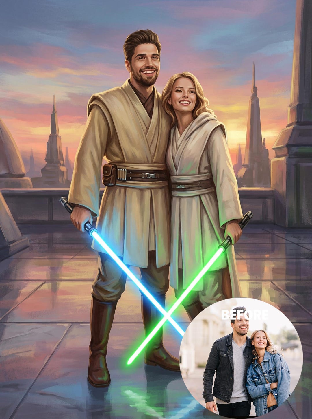 Custom Sci-fi Portrait From Photo, Personalized Space Knight Jedi Sith ...