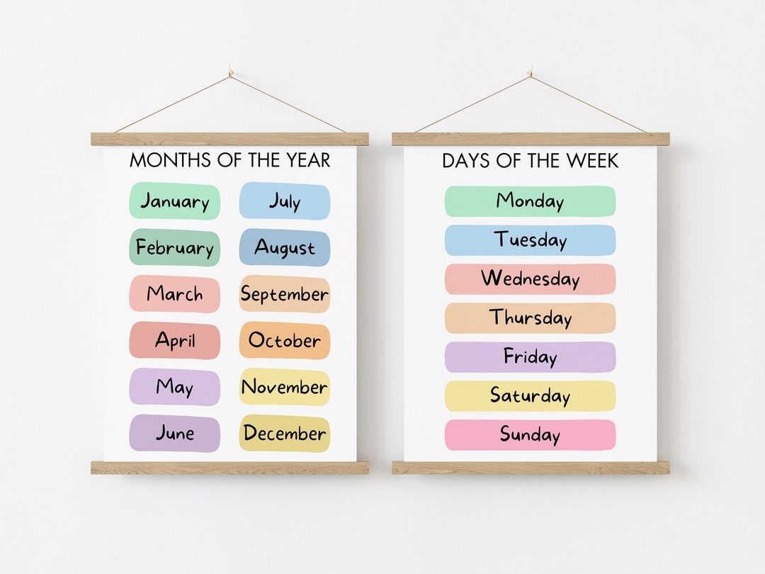 Pastel Educational, Days of the Month, Months of the Year, Nursery ...