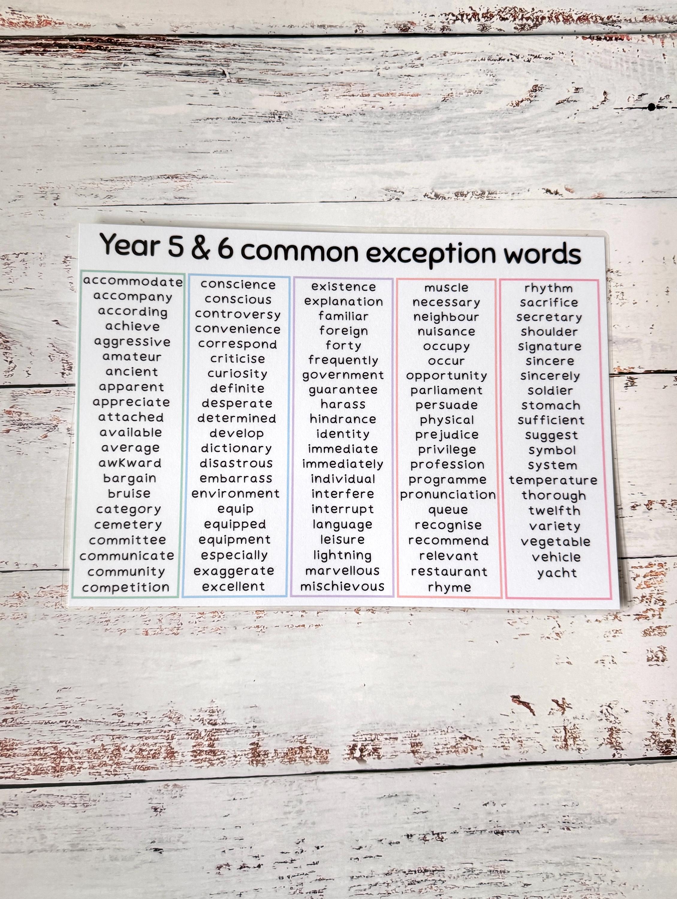 Year 5 & 6 Common Exception Words | KS2 Literacy - Etsy UK