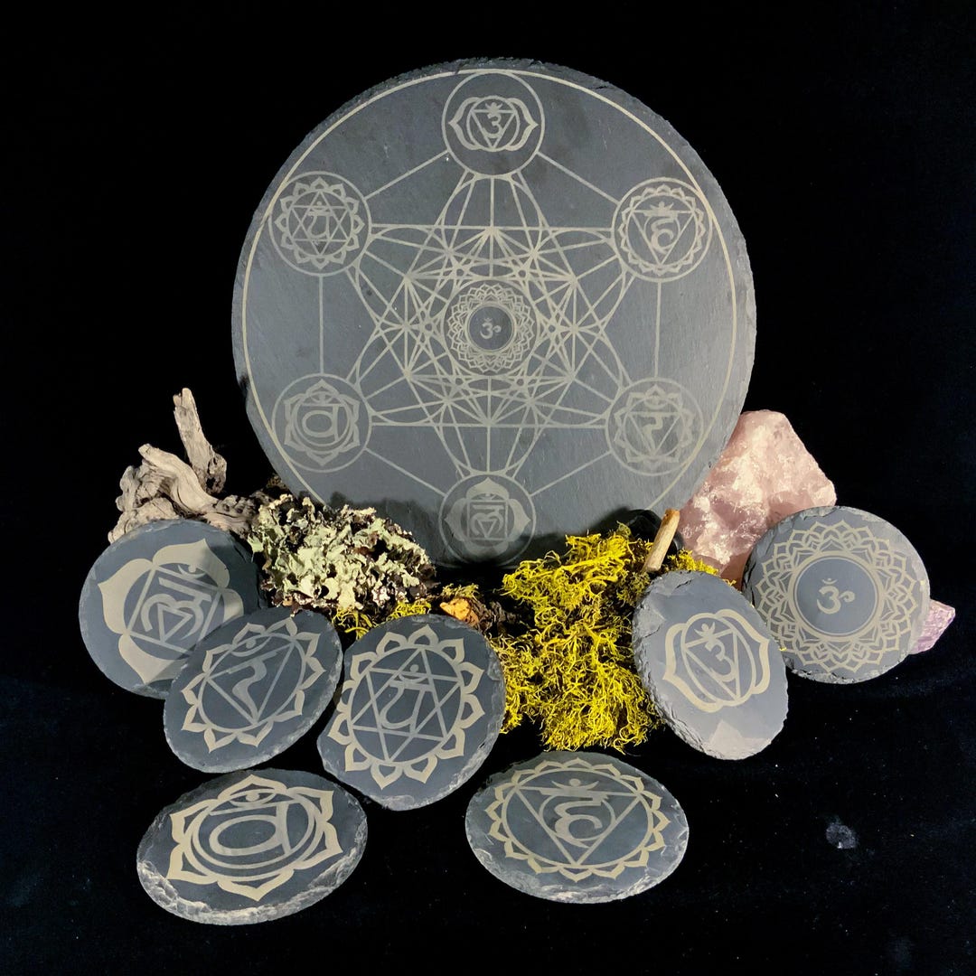 Metatrons Chakras Table Set/ Seven Chakra Stone Coasters / Beermat ...