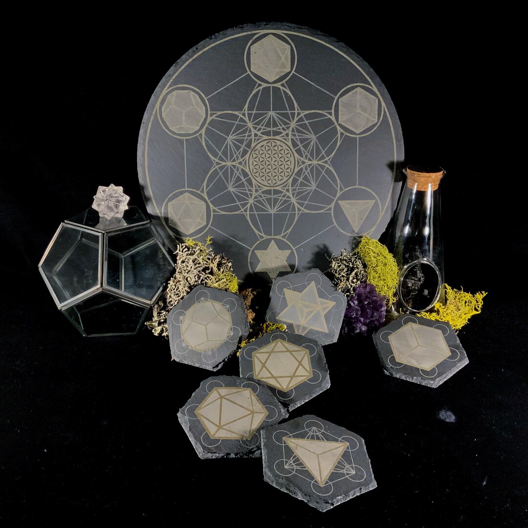 Platonic Solids Table Set/ Metatrons Cube Stone Coasters / Beermat ...