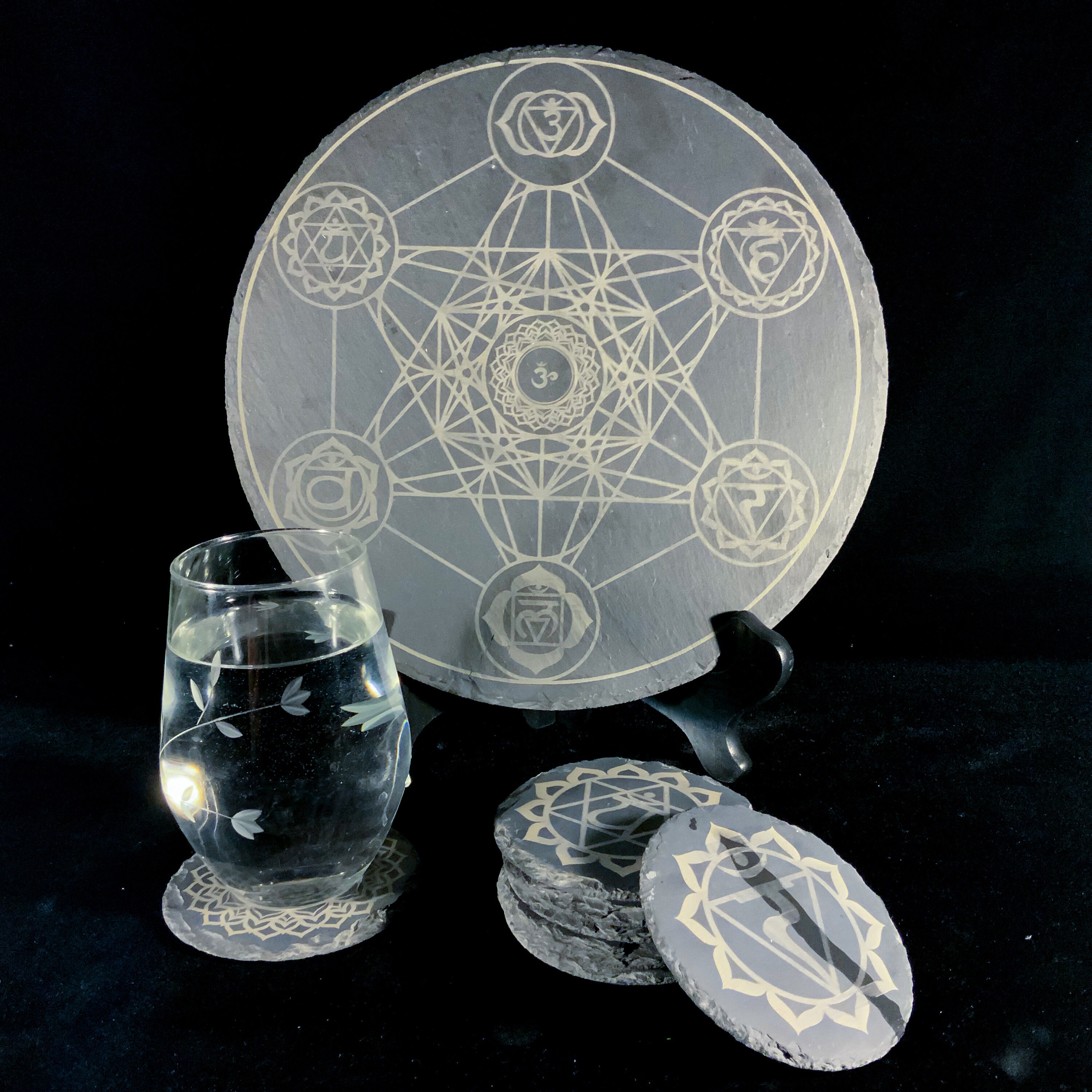 Metatrons Chakras Table Set/ Seven Chakra Stone Coasters / Beermat ...