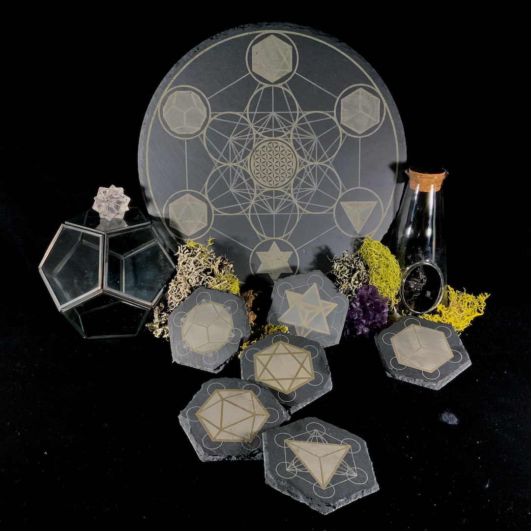Platonic Solids Table Set/ Metatrons Cube Stone Coasters / Beermat ...