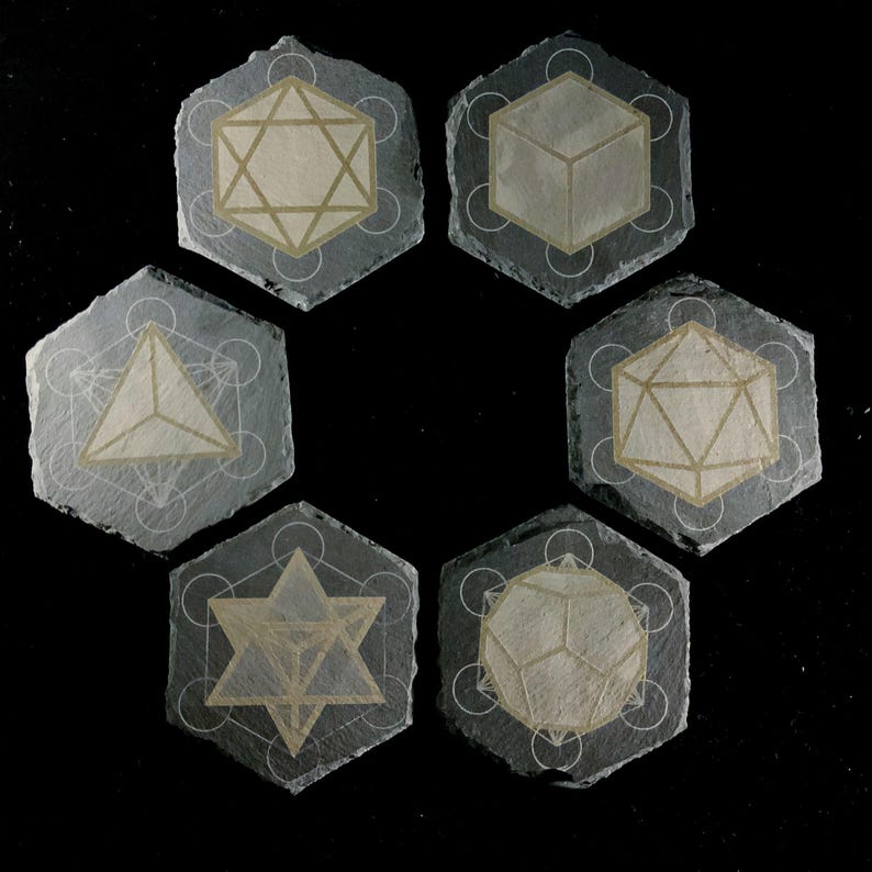 Platonic Solids Table Set/ Metatrons Cube Stone Coasters / Beermat ...