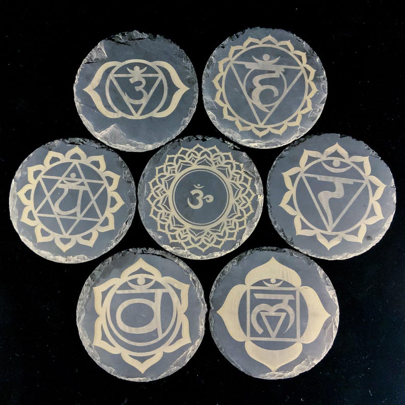 Metatrons Chakras Table Set/ Seven Chakra Stone Coasters / Beermat ...