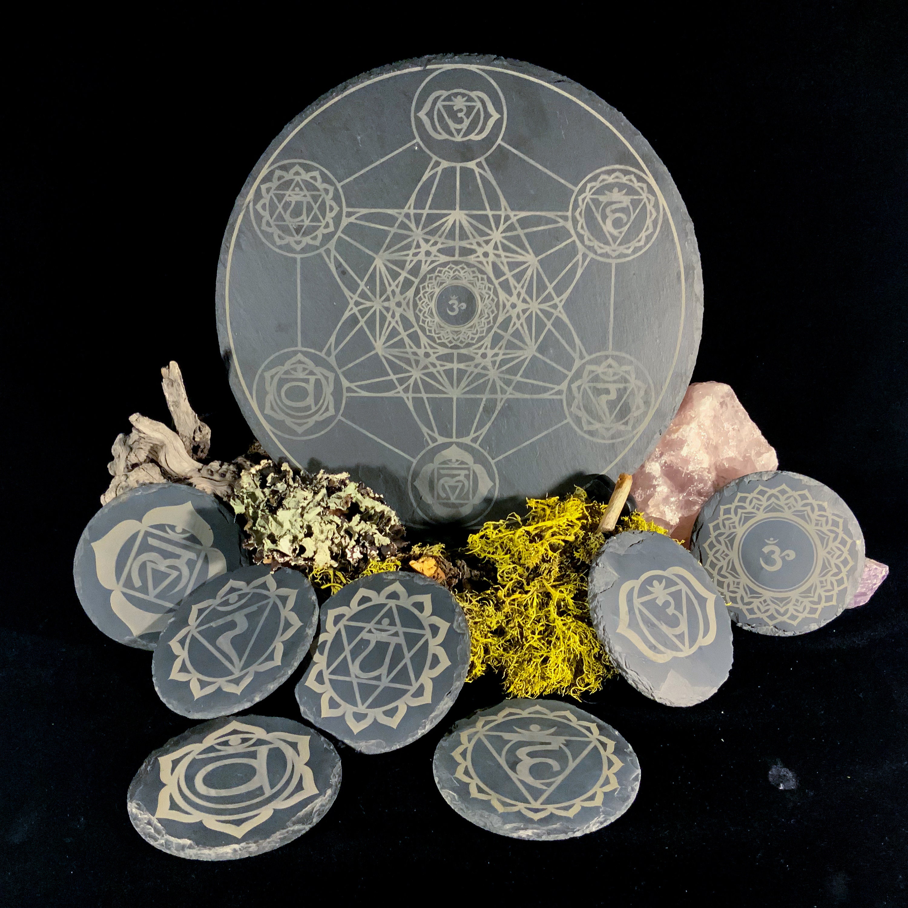 Metatrons Chakras Table Set/ Seven Chakra Stone Coasters / - Etsy