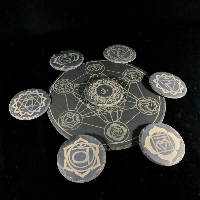 Metatrons Chakras Table Set/ Seven Chakra Stone Coasters / Beermat ...