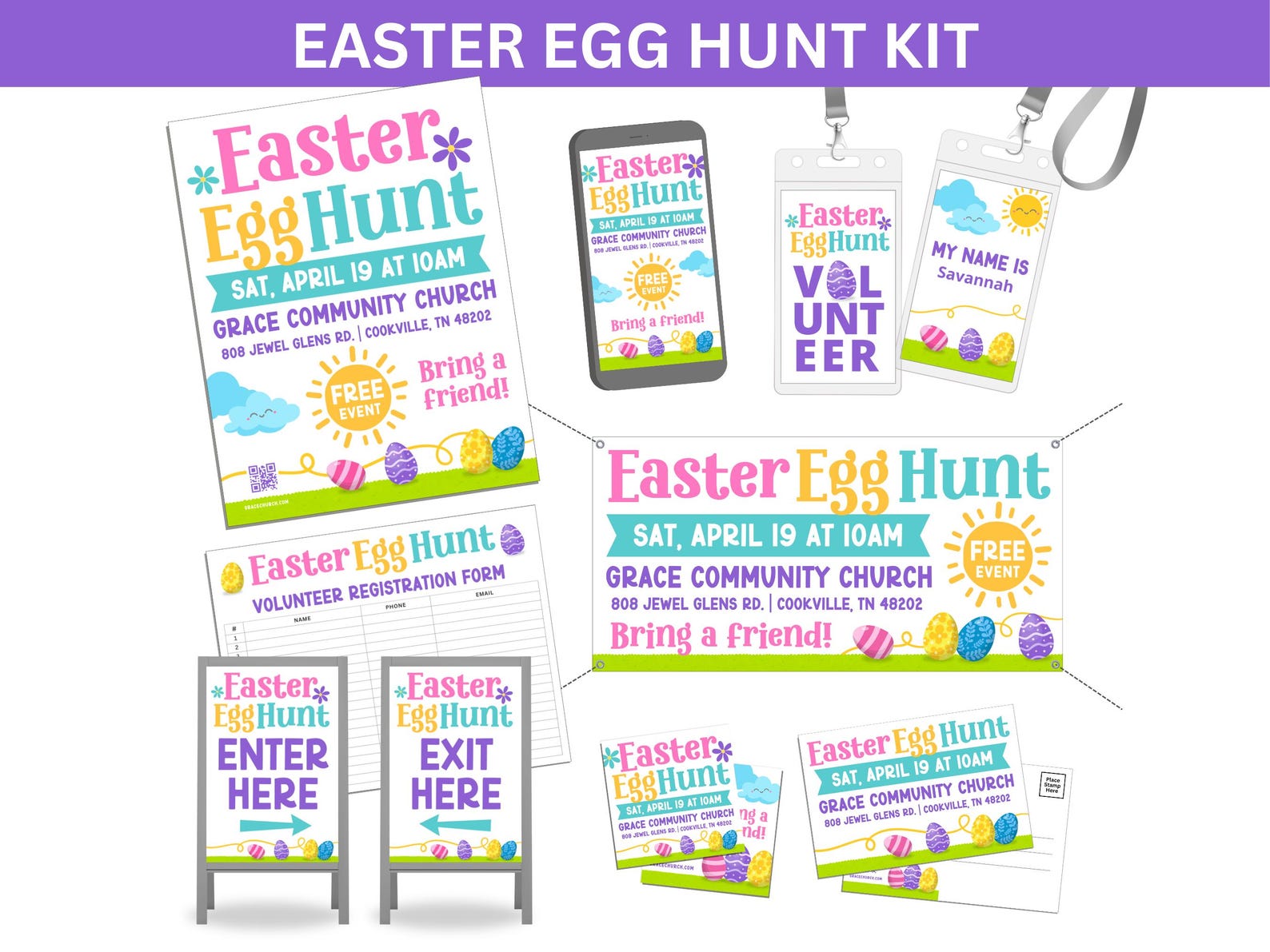 Colorful Easter Egg Hunt Bundle Easter Egg Hunt Flyer Easter Egg Hunt ...