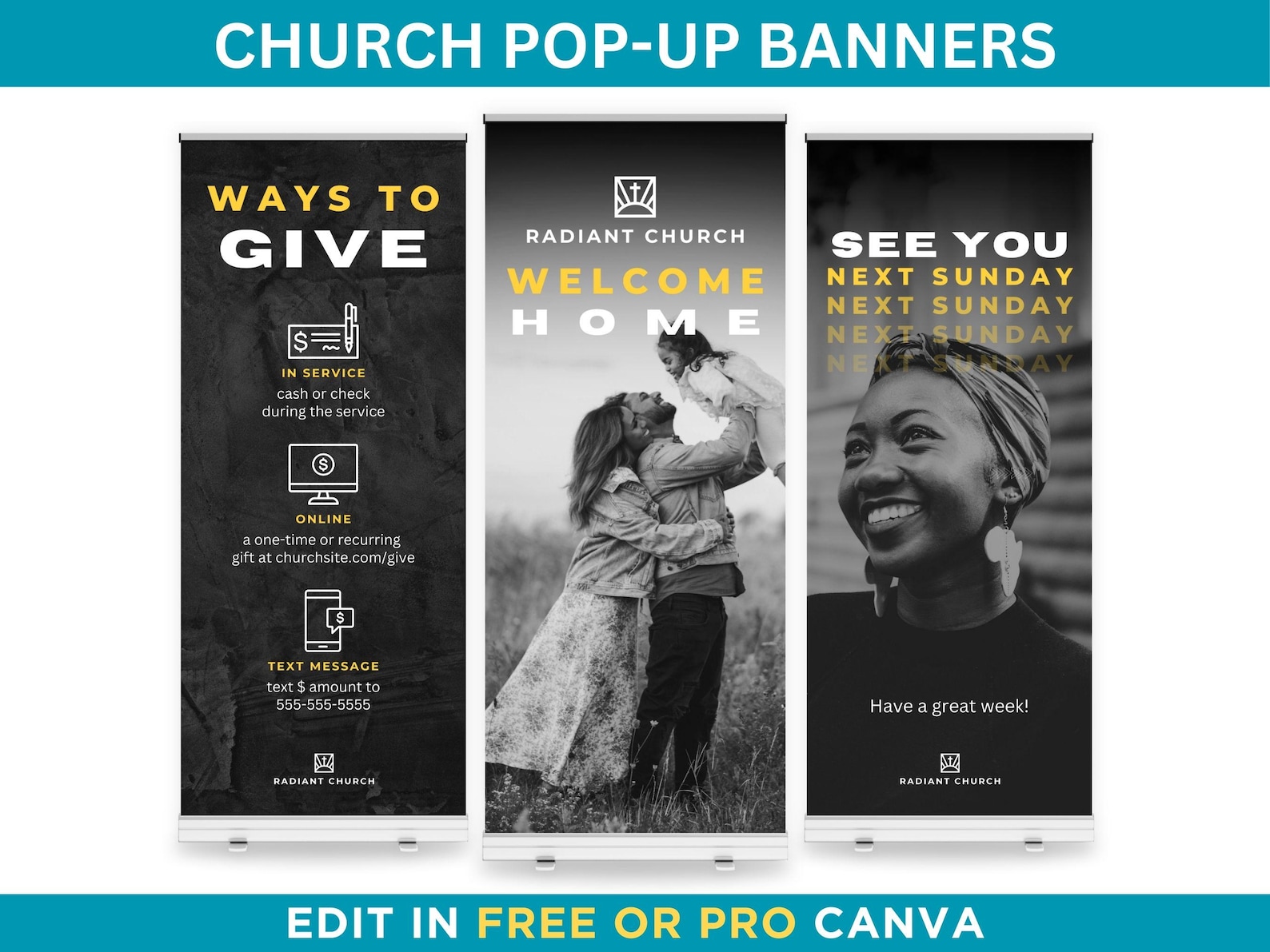 Church Retractable Banner Canva Template Black and White Banner ...
