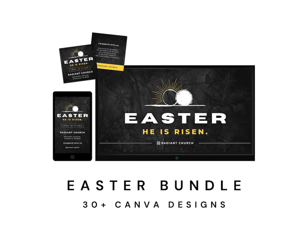 Bold and Modern He is Risen Easter Sunday Bundle Church Easter Graphics ...