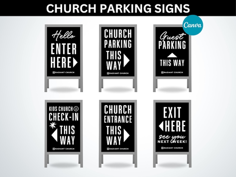 Black and White Church Parking Signs, Church Directional Signs, Church ...