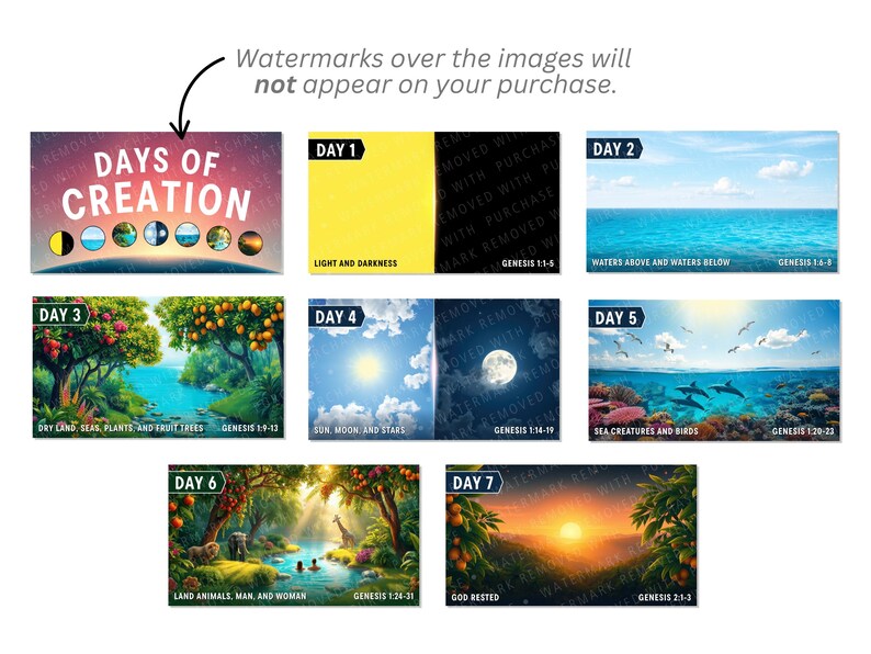 Realistic Days of Creation Slides for Sunday School, 7 Days of Creation ...