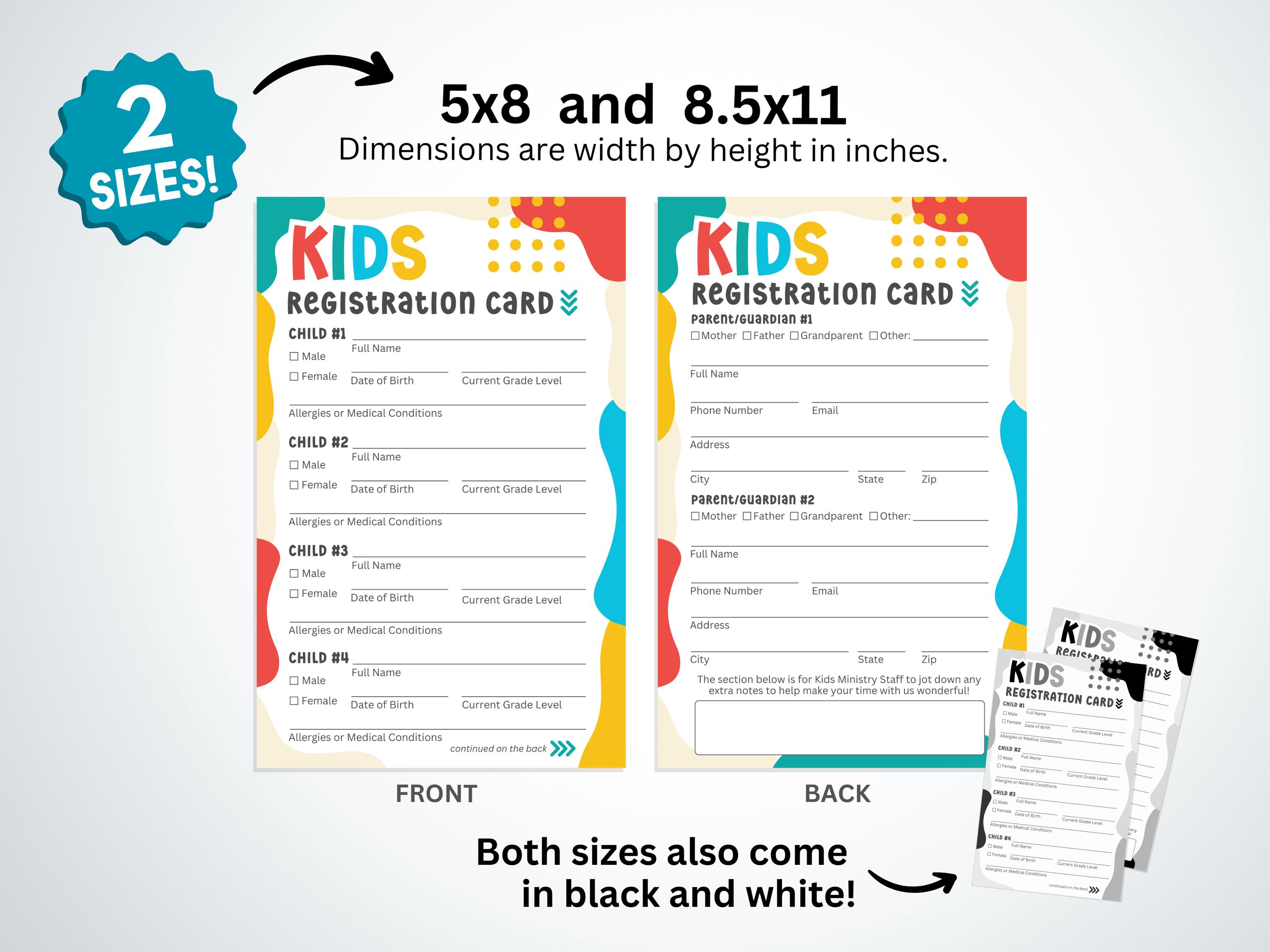 Kids Ministry Registration Card, Children's Ministry Registration, Kids ...