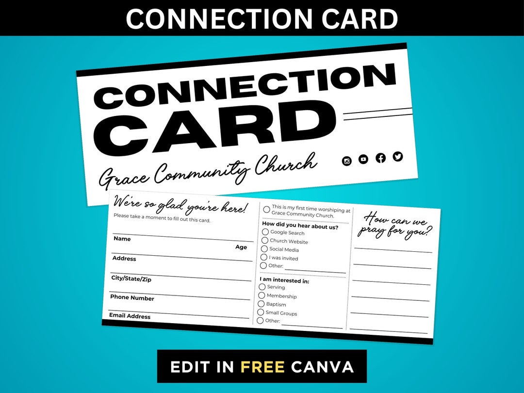 Customizable Church Connection Card Template, Church Welcome Card ...