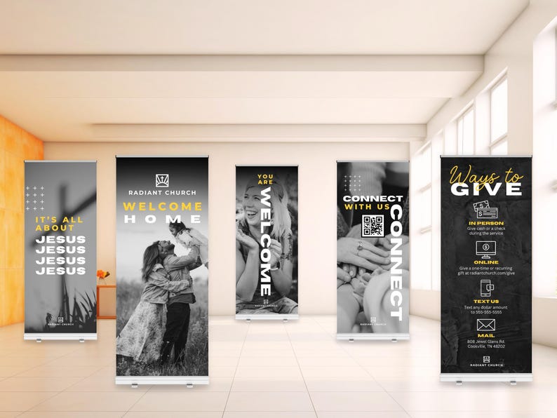 Church Retractable Banner Canva Template. Black and White Banner ...
