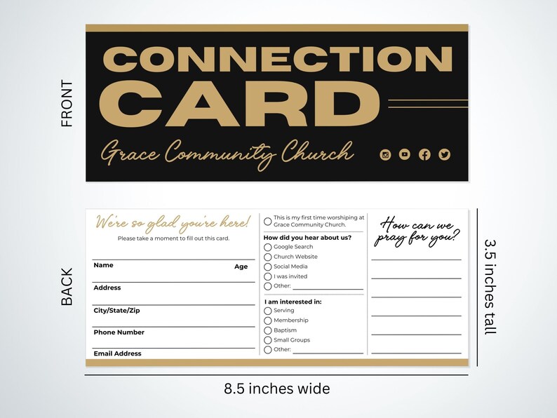 Customizable Church Connection Card Template, Church Welcome Card ...