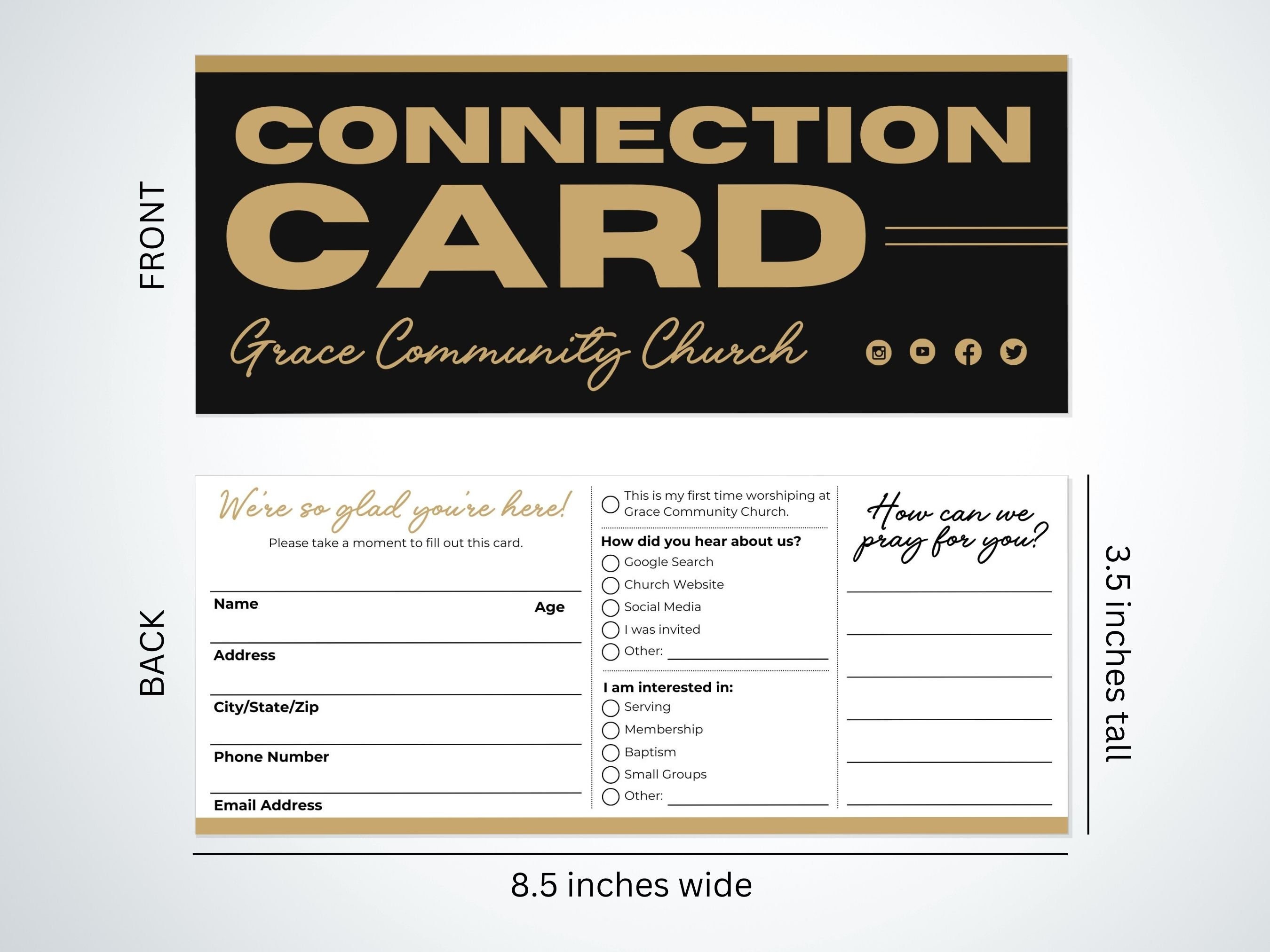 Customizable Church Connection Card Template, Church Welcome Card ...