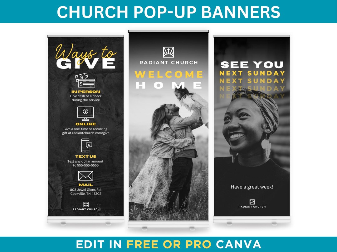 Church Retractable Banner Canva Template Black and White Banner ...