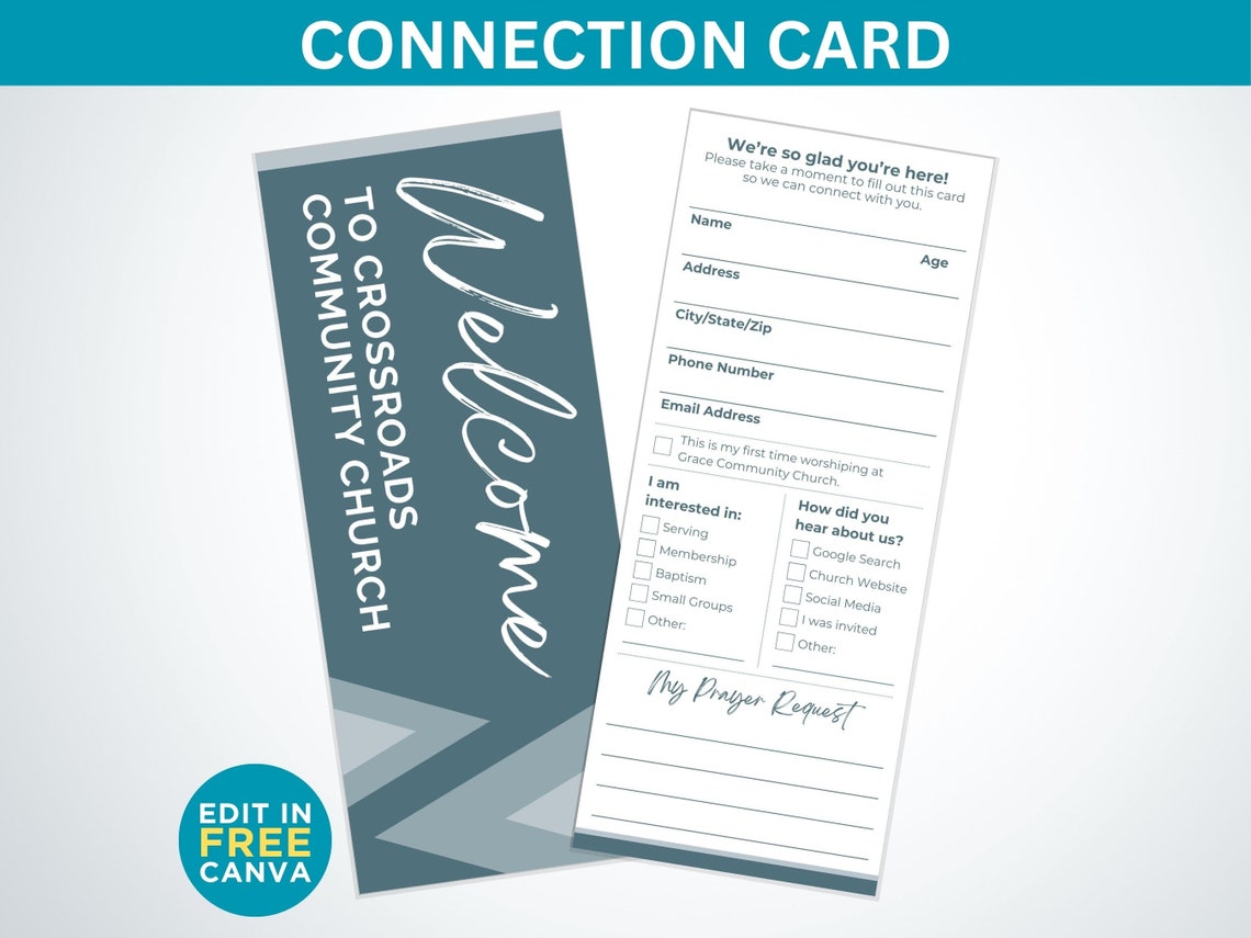 Customizable Church Connection Card Template, Church Welcome Card ...